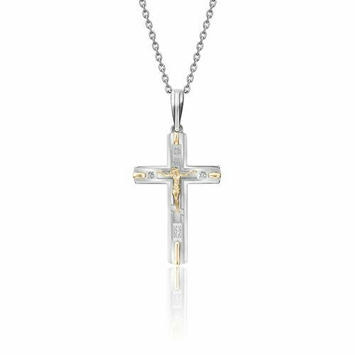 Крестик, комбинированное золото, 585 проба, родирование