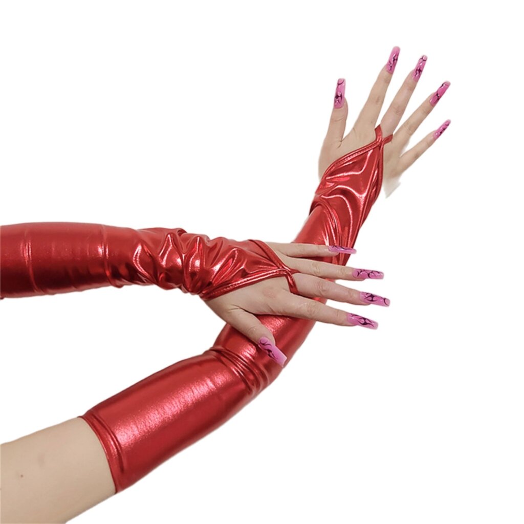 Женские сексуальные перчатки без пальцев с крючком из лакированной кожи длиной 48 см-красный