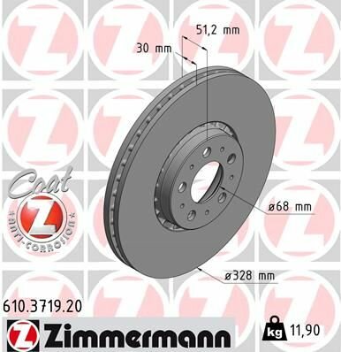 Диск тормозной передний мост VOLVO XC 90 I 2.5-3.2, 17 ZIMMERMANN 610371920