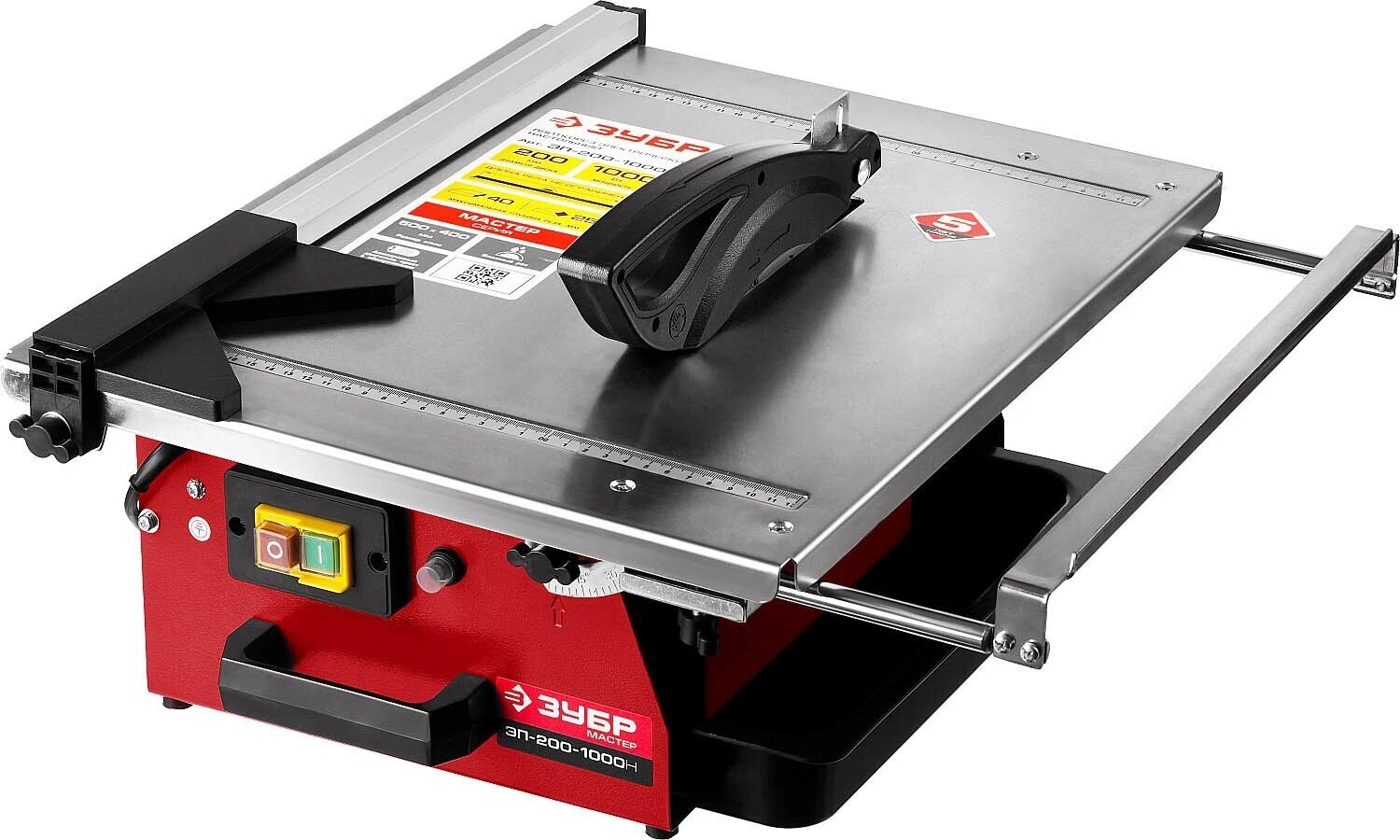 Электроплиткорез ЗУБР "Мастер", диск 200 мм, глубина реза 90°-40мм/45°-25мм, стол 500х400мм, 2950об/мин, 1000Вт