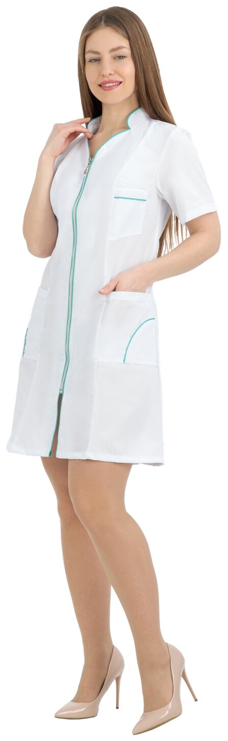 Халат медицинский "Силуэт" (кор. рукав) белый/зеленый 48