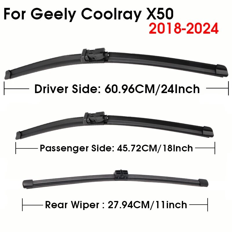 Щетки стеклоочистителя (24"18"11") для Geely Coolray X50 2018-2024, передние и задние, с натуральным ворсом, для защиты от дождя