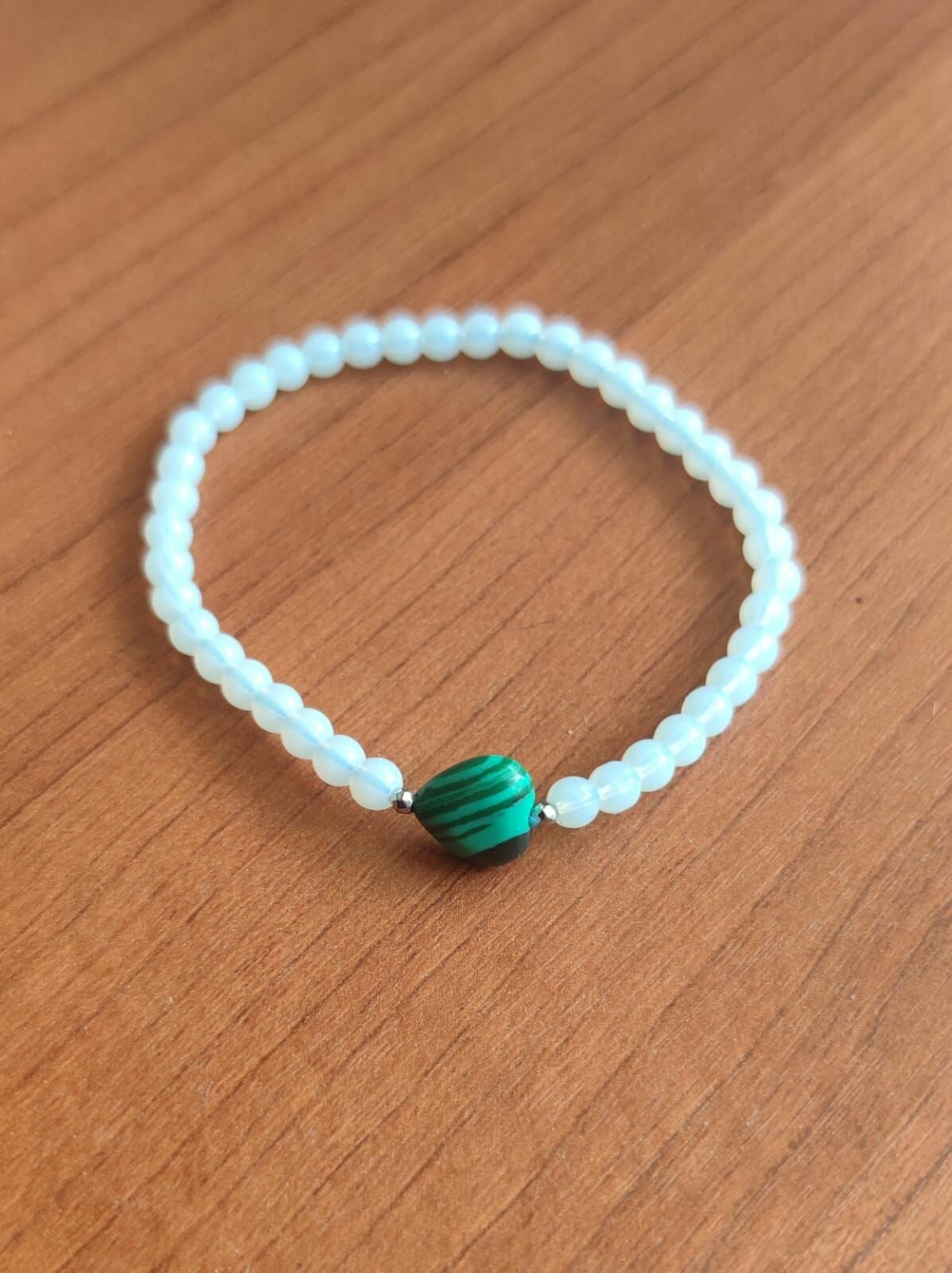 Браслет, малахит, лунный камень