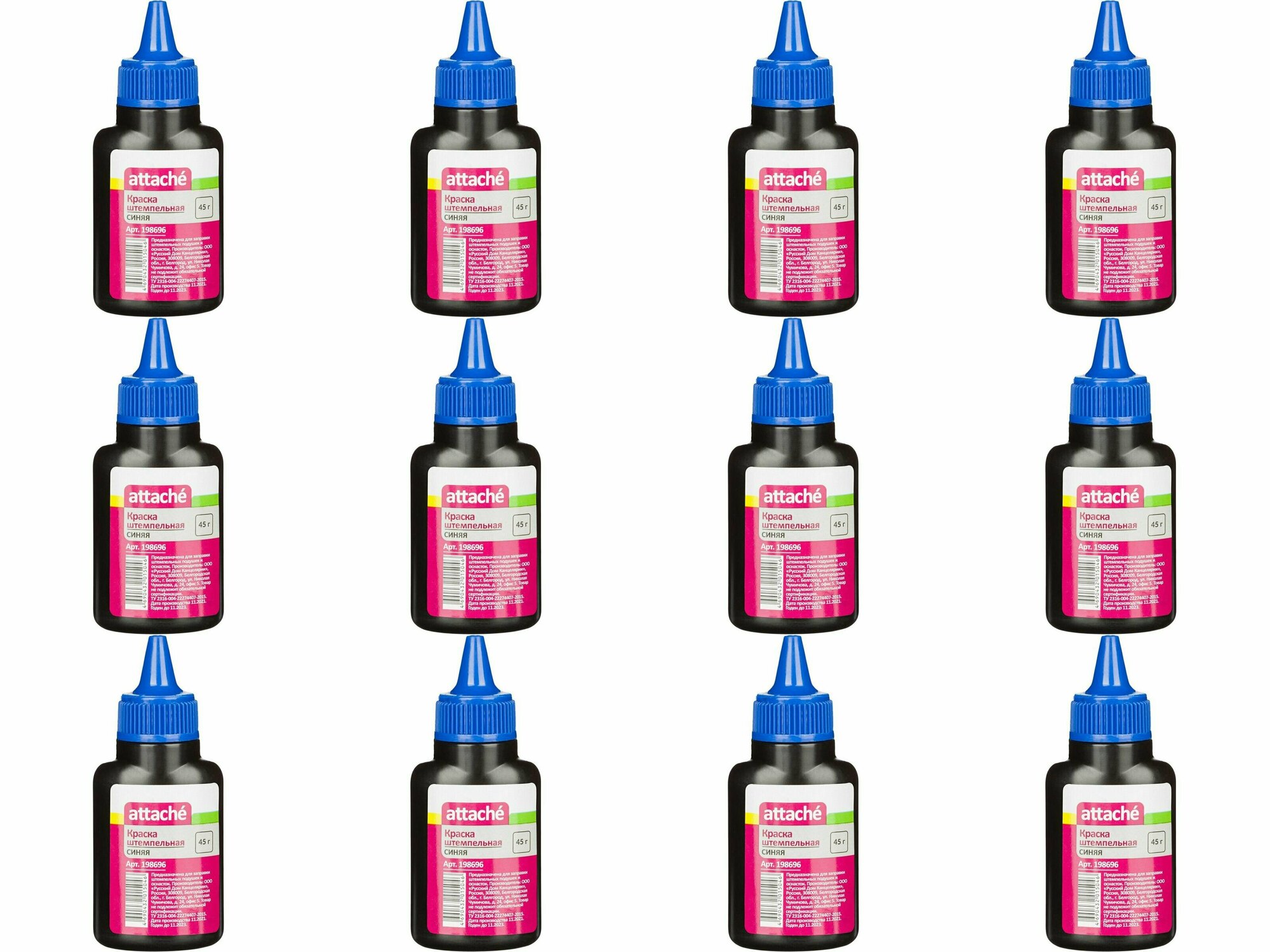 Attache Краска штемпельная синяя 45 гр, 12 шт