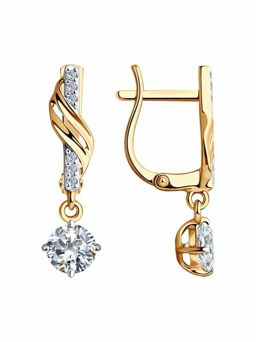 Серьги, красное золото, 375 проба, фианит