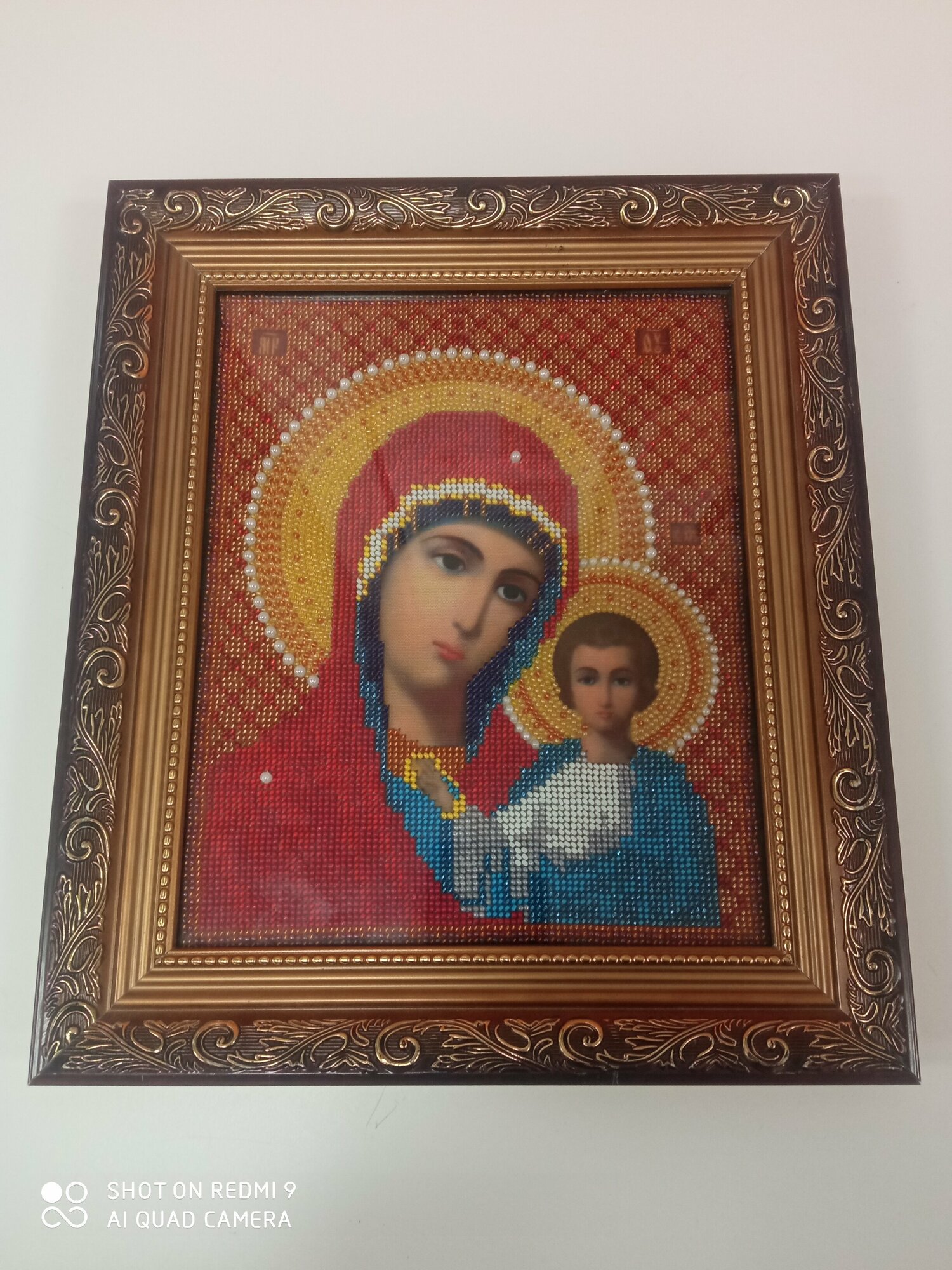 Икона вышитая бисером готовая работа "казанская"