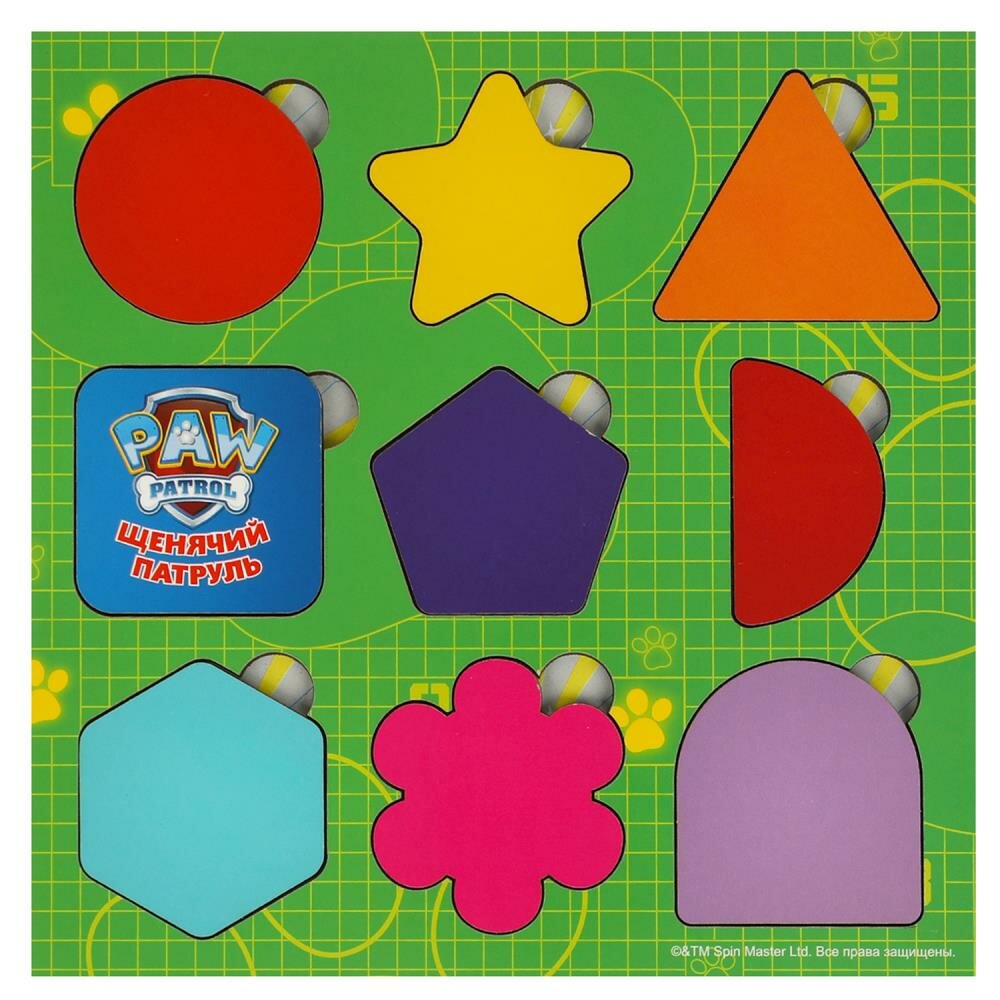 Игрушка деревянная рамка-вкладыш фигуры Щенячий Патруль, 17х17 см. Буратино PP5
