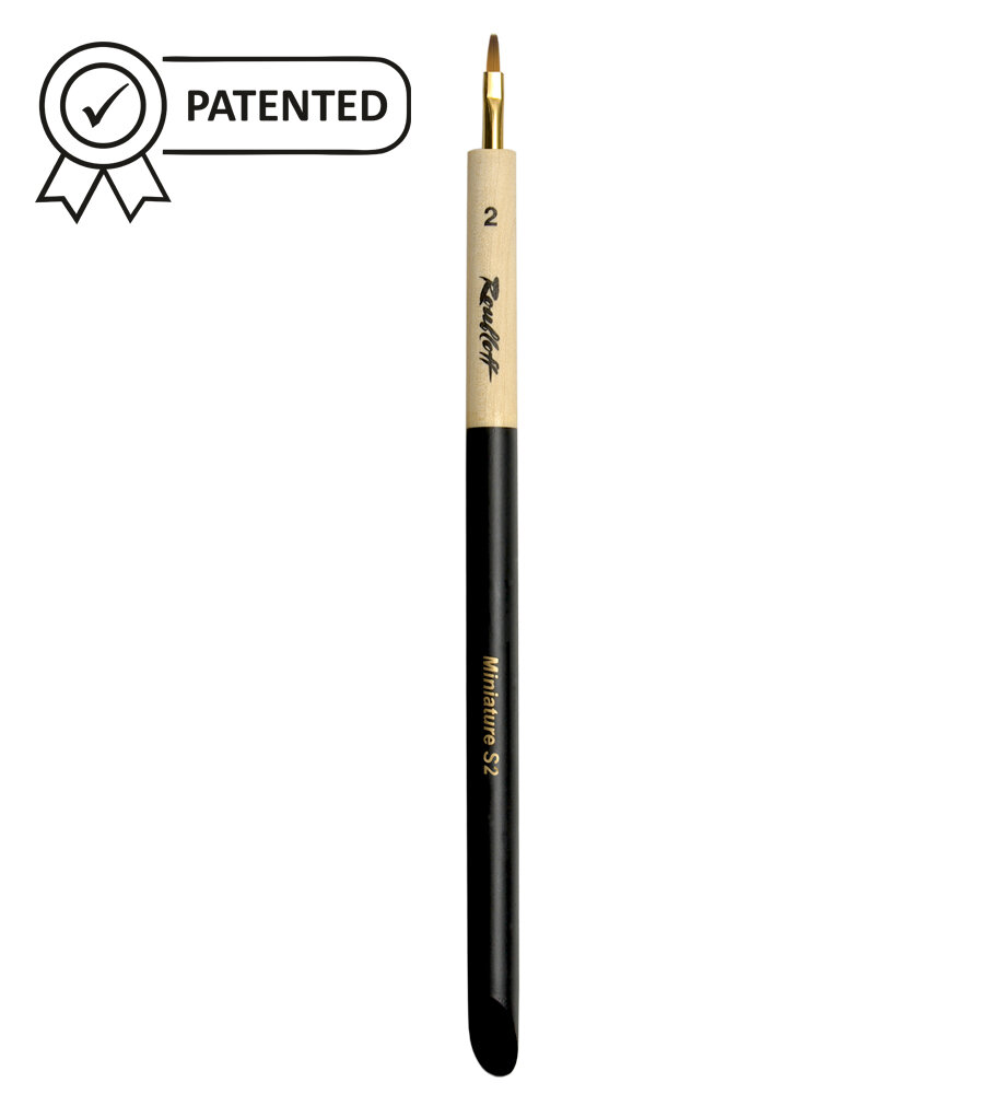 Кисть Roubloff Миниатюра синтетика имитация колонка плоская №2 ручка скошенная утолщенная Miniature S2