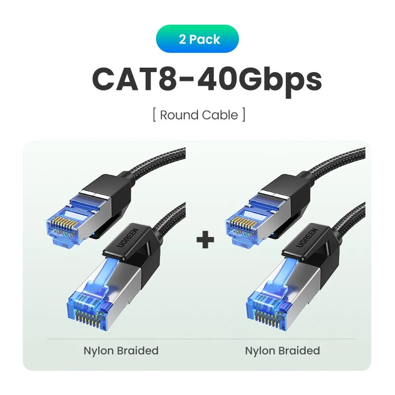 UGREEN CAT8 Ethernet кабель 0.5m, 40 Гбит/с, 2 шт