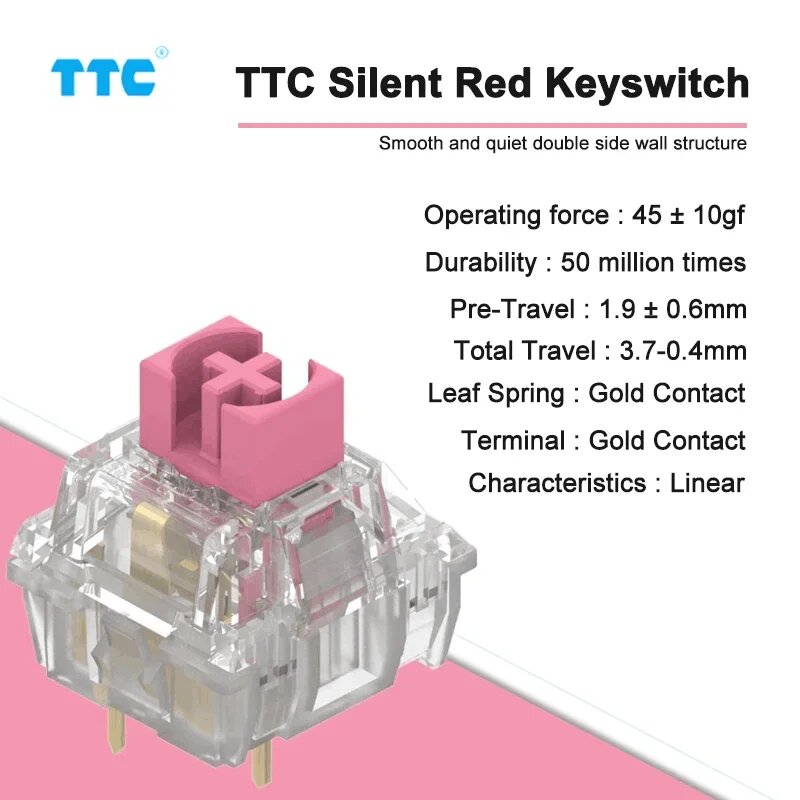 TTC Silent Series Frozen V2 Red V3 Mute Механические переключатели 30 PCS, Silent Red V3
