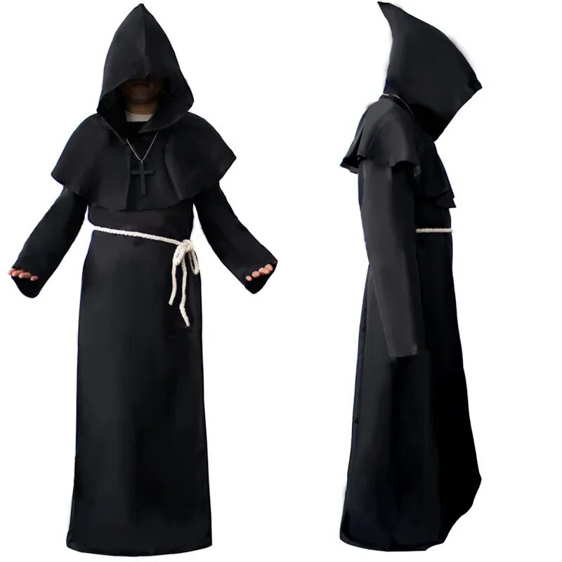 Мужской костюм монаха из полиэстера Черный, L, Black