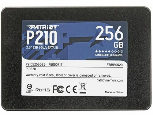 256 ГБ 2.5" SATA накопитель Patriot Memory P210 (P210S256G25) - SATA, чтение - 500 Мбайт/сек, запись - 400 Мбайт/сек, 3D NAND