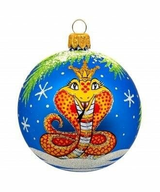 Шар на елку 75мм Змея (Корона) синий