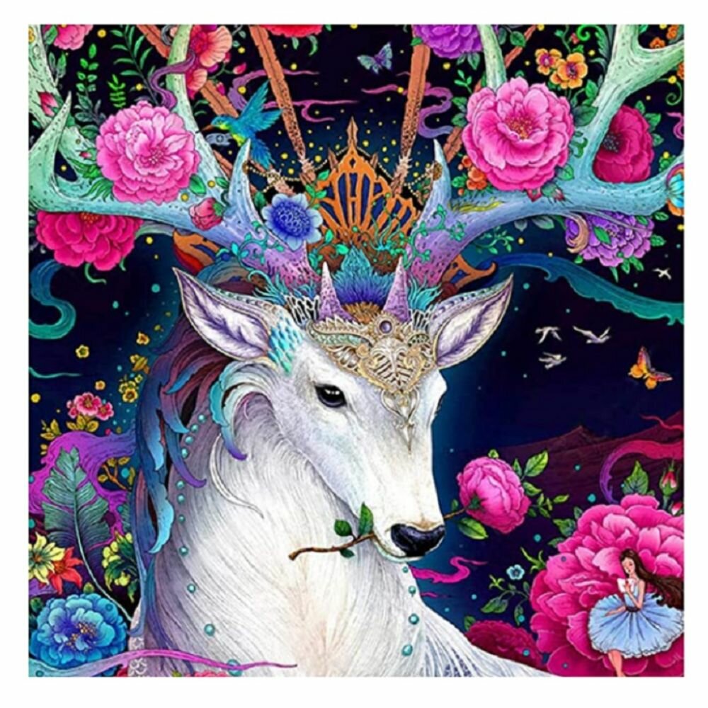 Картина стразами Алмазная мозаика "Олень" 30х40 см без подрамника, полная выкладка, круглые стразы 27 цветов, стилус, лоток для кристаллов
