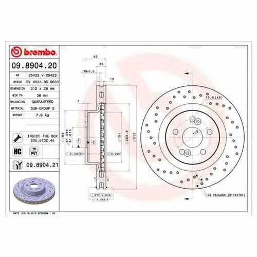 Тормозной диск передний Brembo 09890421 для Renault Megane II