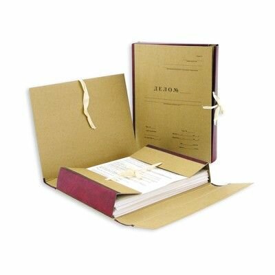 Папка архивная Дело, 5 см, 4 завязка, крафт/бумвинил, красная