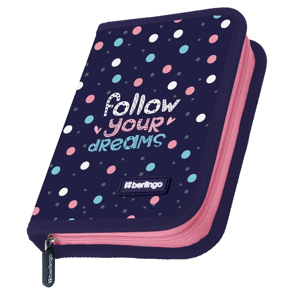 Пенал 1 отделение, 200х140х40 Berlingo "Colored dots", дополнительная откидная секция, полиэстер
