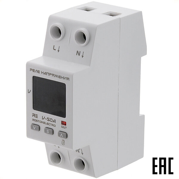 Реле напряжения RE V-50A 1ф 220В Umin120-200В/Umax210-270В 50А 1з (Росток-Электро)