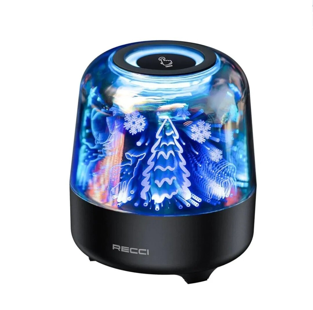 Беспроводная колонка RECCI Magic Forest 5W, 1200 mAh, BT5.0, TWS/TF card/Flash/AUX, Черный + Прозрачный