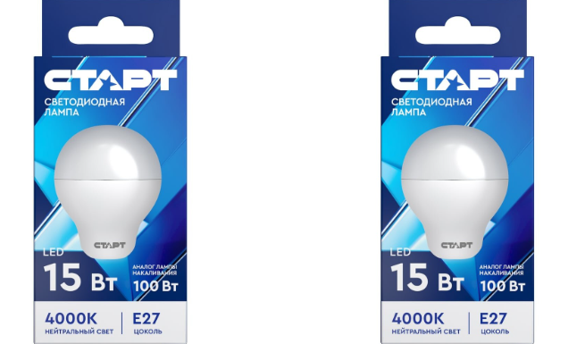 Старт Лампочка Eco Ledglse27 15W, 2 уп.