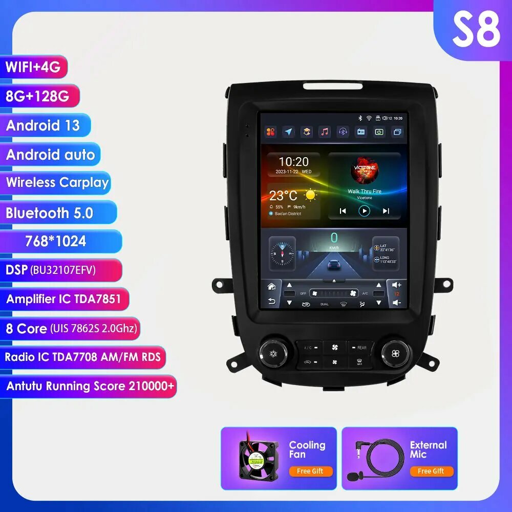 Автомобильное радио Hizpo Android 13, мультимедиа для Hyundai Santa Fe 2 2006-2012, видеоплеер, навигация, GPS, 2din, Auto Carplay