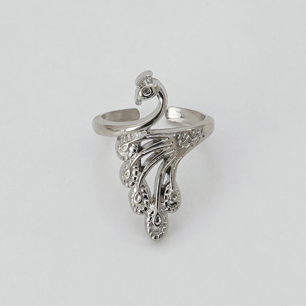 Кольцо-фаланга "Пеликан" silver, белый
