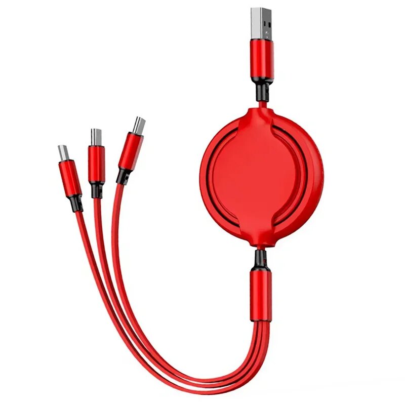 Красный выдвижной кабель 3 в 1 USB для Iphone/Samsung/Xiaomi