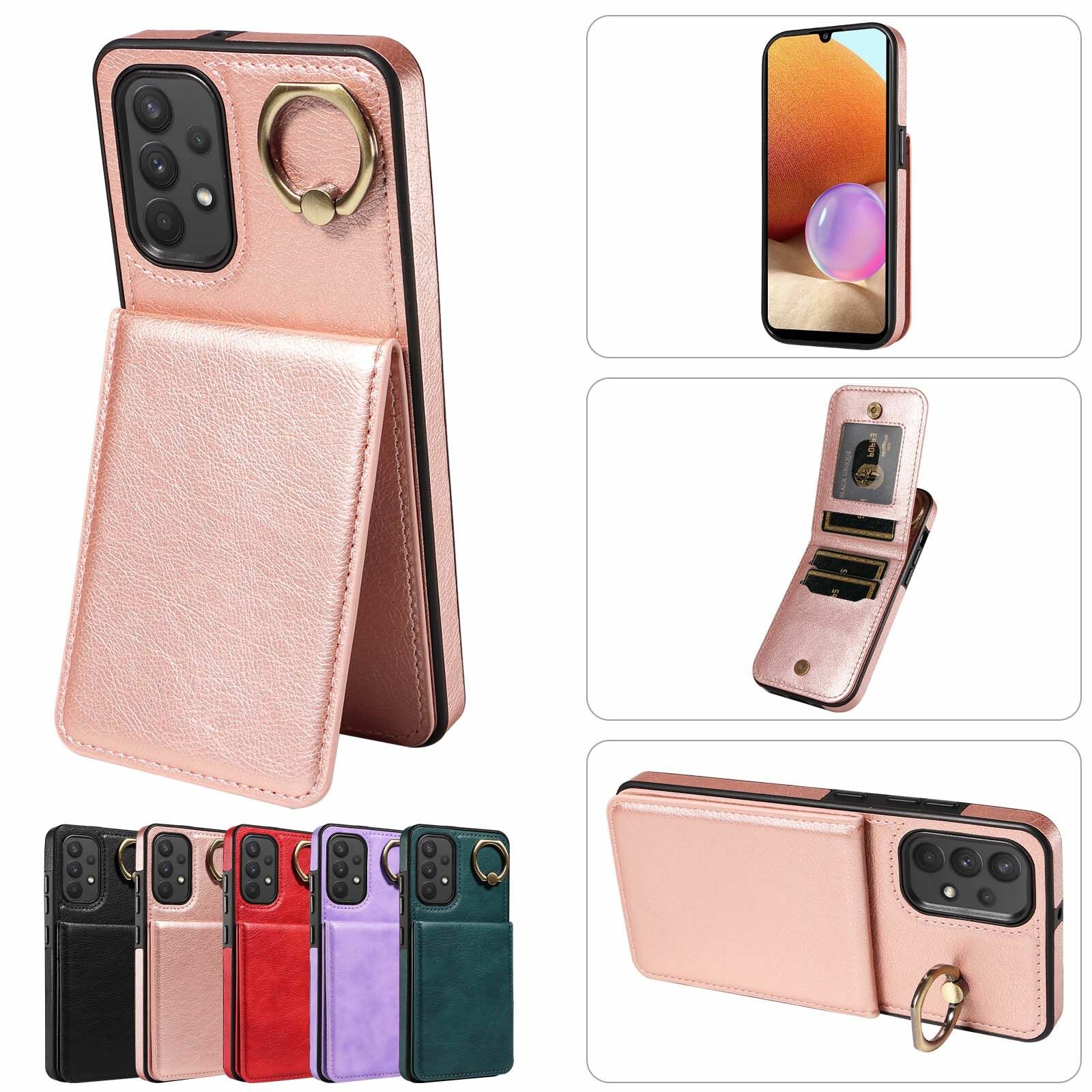 YIKATU Кожаный чехол для Samsung Galaxy A32 4G (A325)/ Самсунг Галакси А32 (А325) с карманом/держателем для карт/подставкой-кольцом, вертикальная/горизонтальная стойка