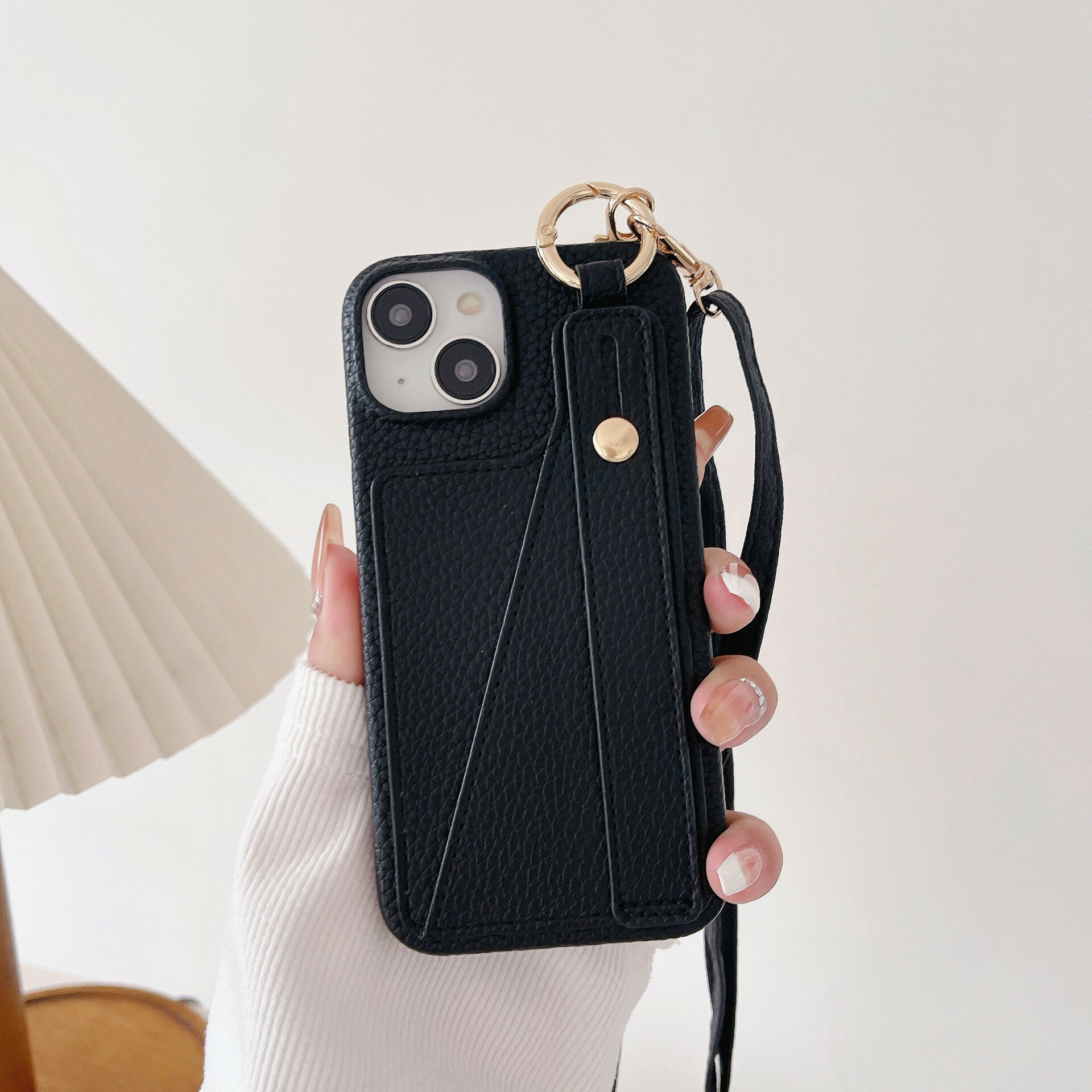 Чехол Suteni 387, для iPhone 14 Pro, PU+PC, с кожаной веревкой, черный