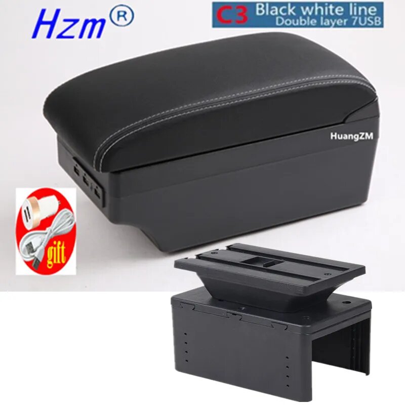 Подлокотник для Audi 80 100 200 A4 A3 A2 v1, центральная консоль, кожаный контейнер для хранения, содержимое, аксессуары, украшение для стайлинга автомобиля C3 white line 7USB