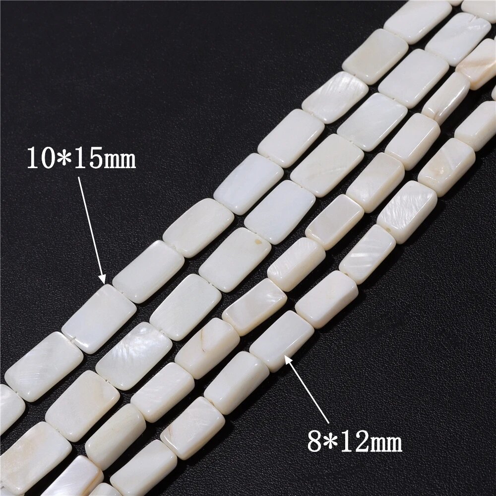 Бусины из ракушек RISYF белые 15 дюймов Белый, 40 Rectangle 8X12mm