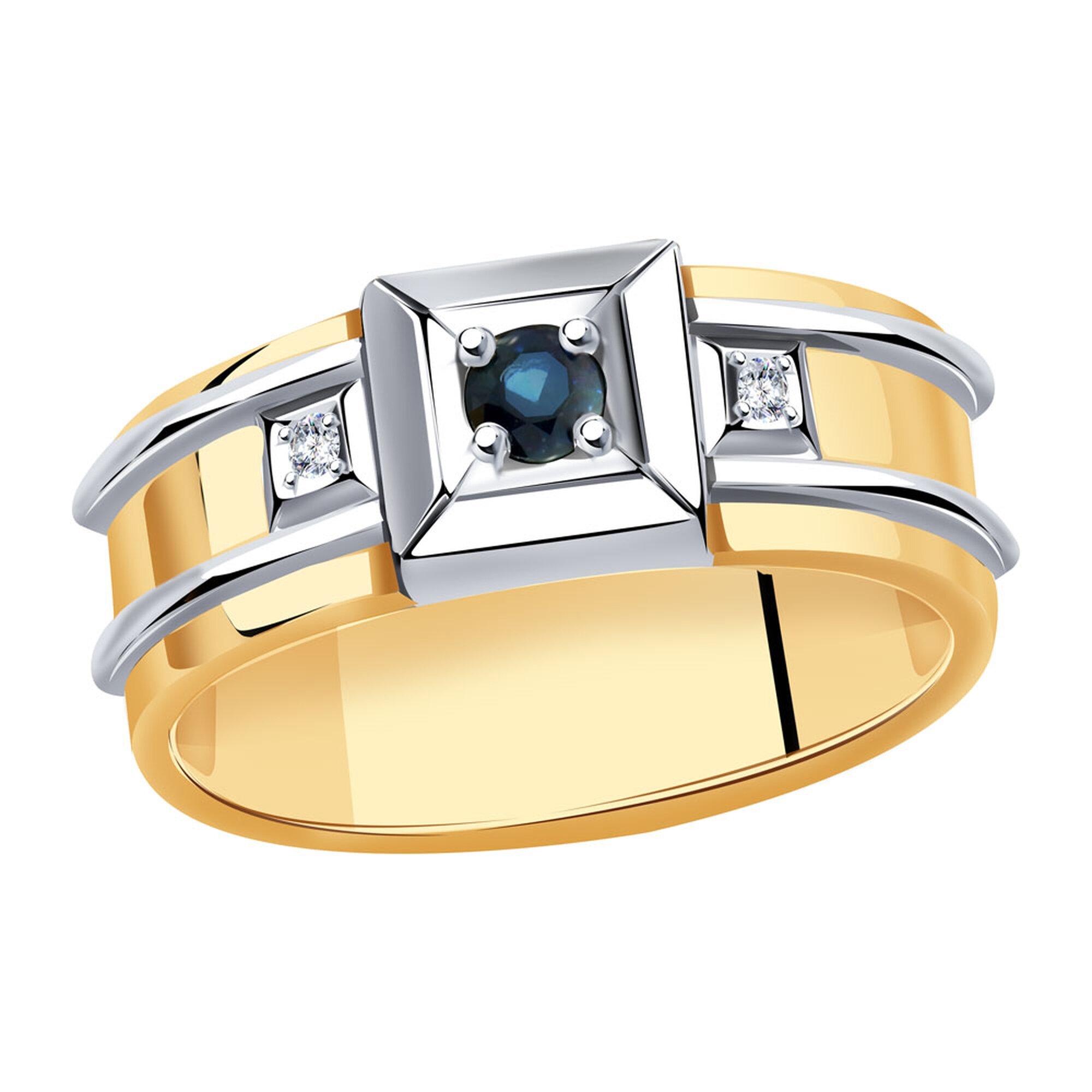 Печатка, красное золото, 585 проба, бриллиант, сапфир