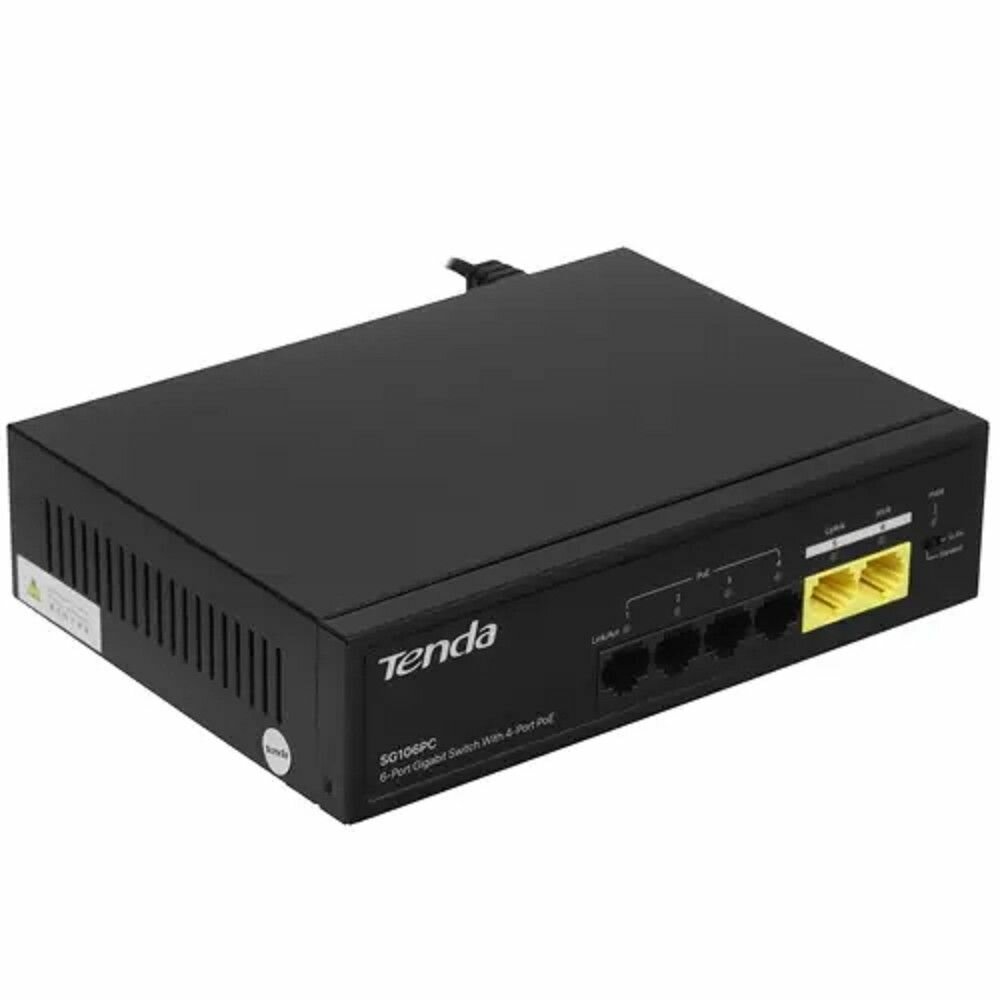 Tenda Сетевое оборудование SG106PC Коммутатор настольный 6 - Ports 10 100 1000 Base - TX 4 - Ports PoE PoE бюджет 58W