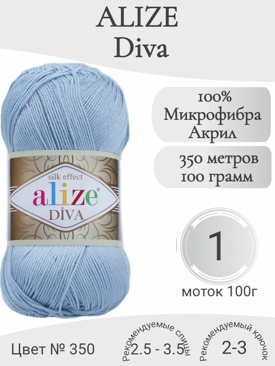 Пряжа Alize Diva (Ализе Дива) 350-голубой светлый (1 моток)