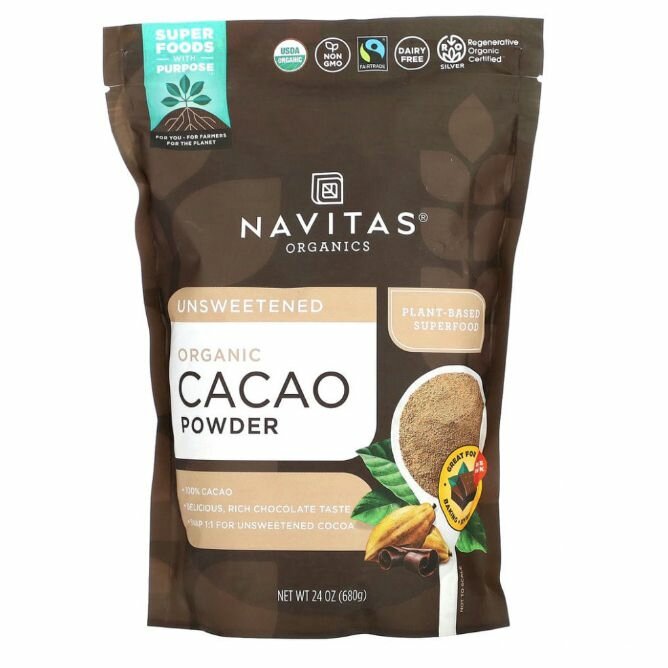 Navitas Organics, Органический какао-порошок без сахара, Organic Cacao Powder, 680 г