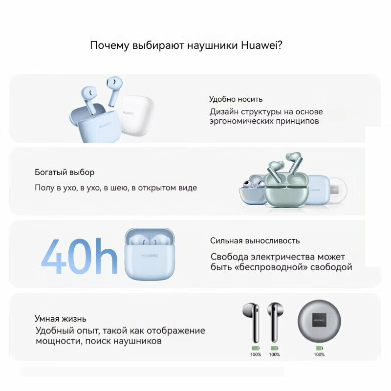Беспроводная Bluetooth-гарнитура Huawei, 40 часов автономной работы, быстрая зарядка, фиолетовый, FreeBuds SE2