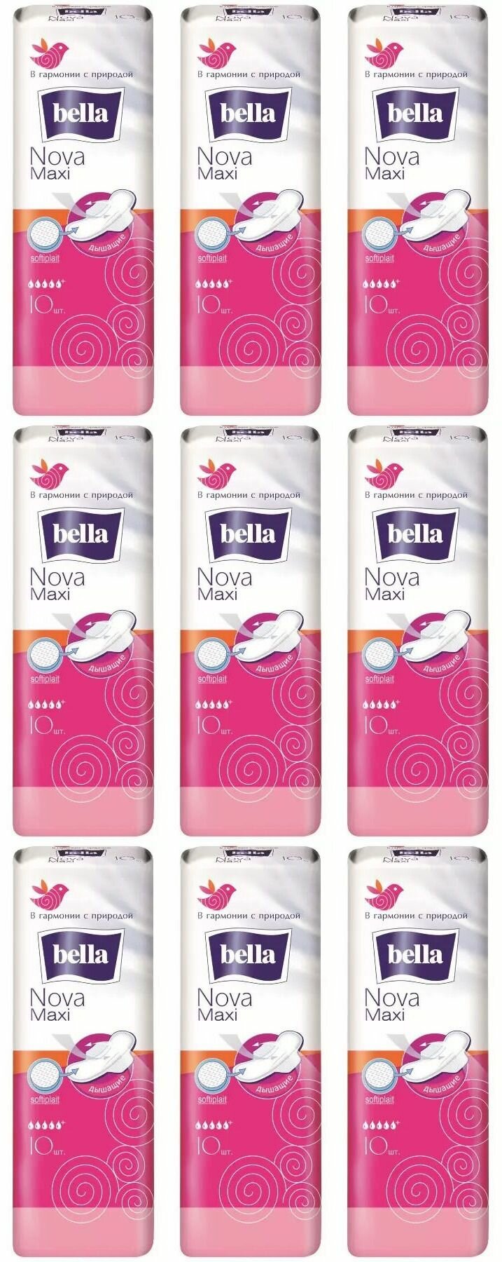 Bella Прокладки гигиенические Nova Maxi Softiplait, 10 шт/уп, 9 уп