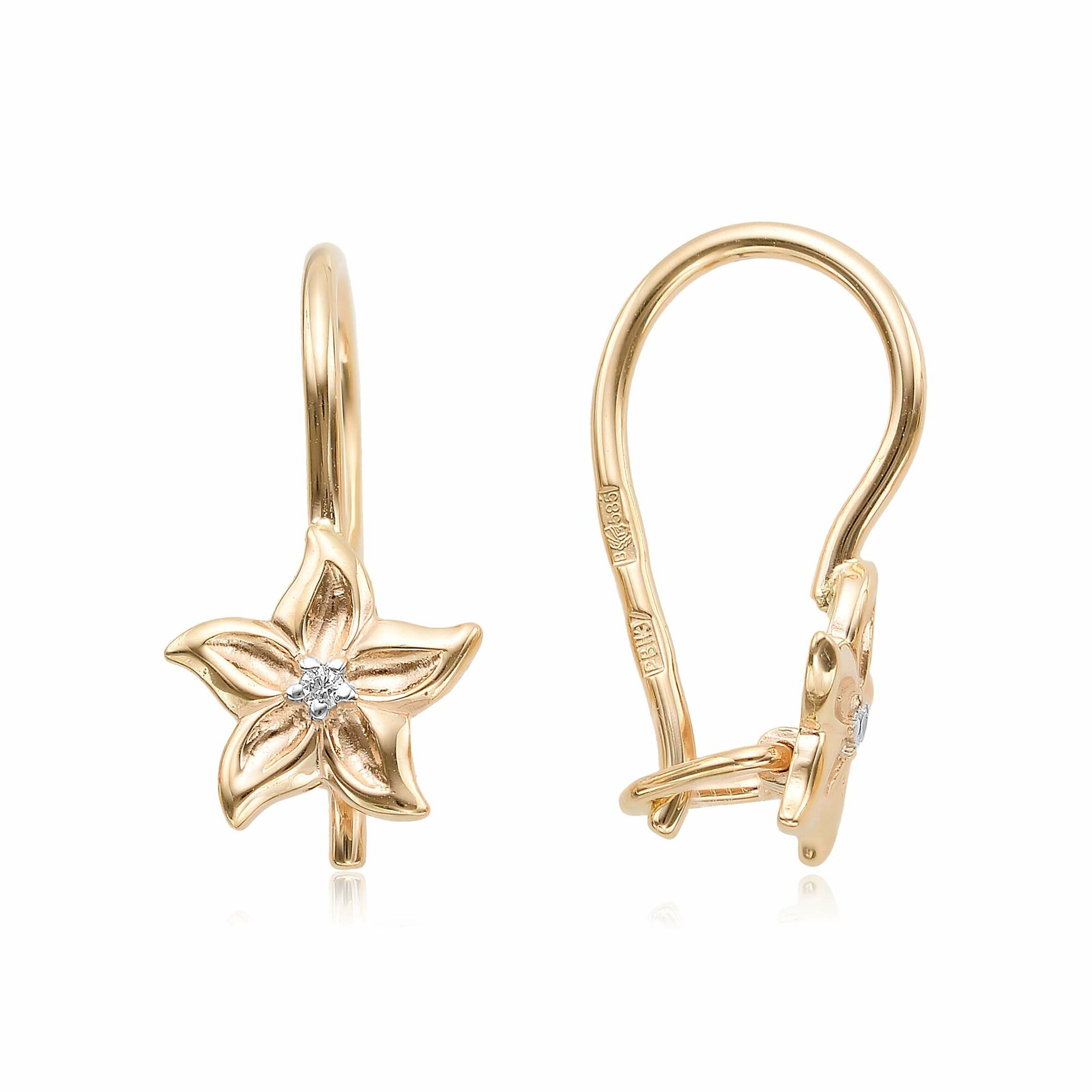 Серьги, красное золото, 585 проба, фианит