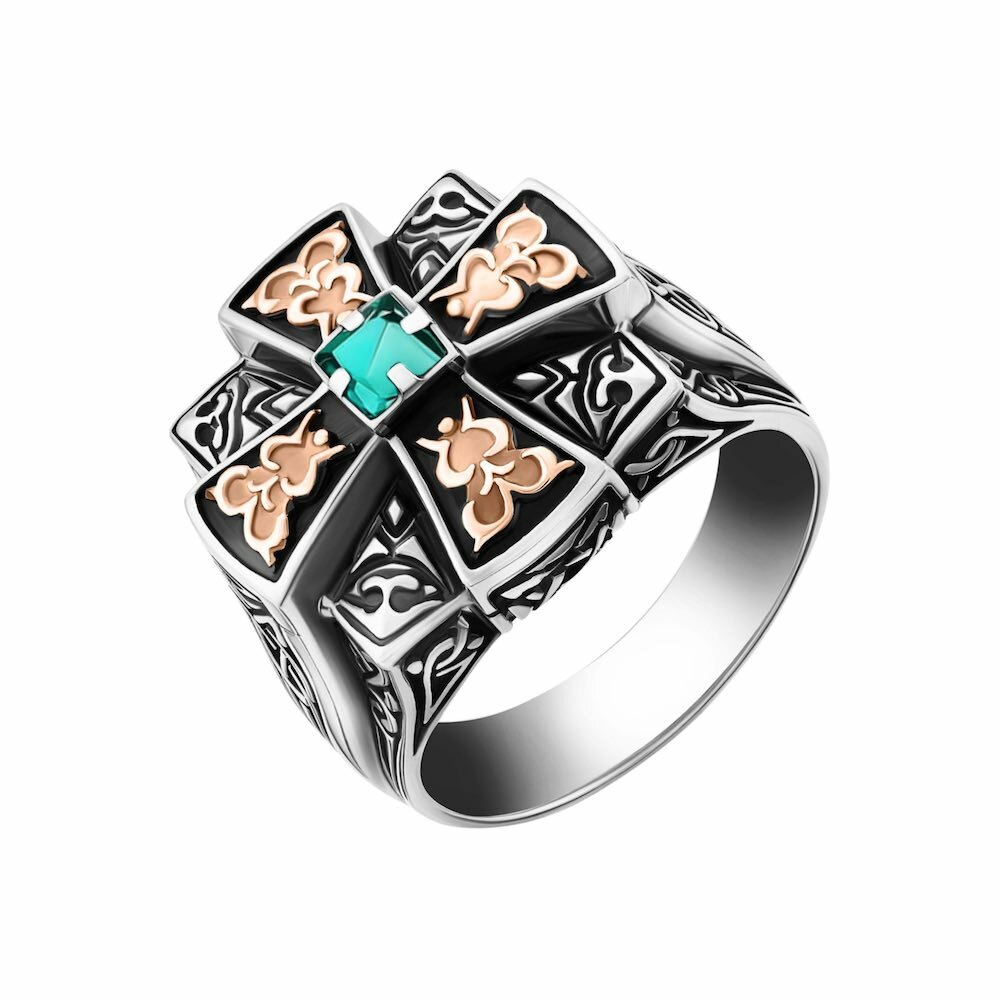 Перстень, серебро, 925 проба, золочение, чернение, агат