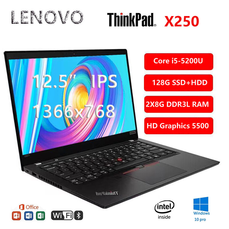 Подержанный ноутбук ноутбук 12.5" Lenovo Thinkpad X250 (CORE i5-5200U CPU+2X8GB DDR3L 1600+240GB 2.5" SATA3 SSD+500G HDD+Intel HD Graphics 5500+1920X1080 IPS 4K ) Win 10 pro
