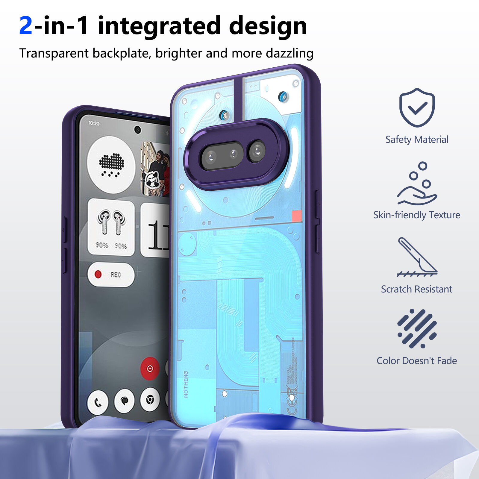 Чехол для Nothing Phone 3a / Нотинг Фон 3a, глянцевая поверхность, пластик, защита камеры, ударопрочный, Nothing, Nothing Phone 3a, чехол-кардиомонитор, purple