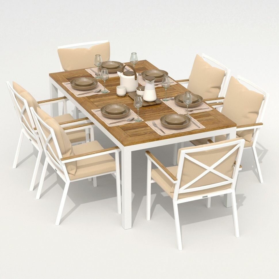 Обеденная группа Ideal Patio TELLA FESTA plus - стол тик 180/каркас белый Каркас белый / стол тик 180 / ткань бежевая