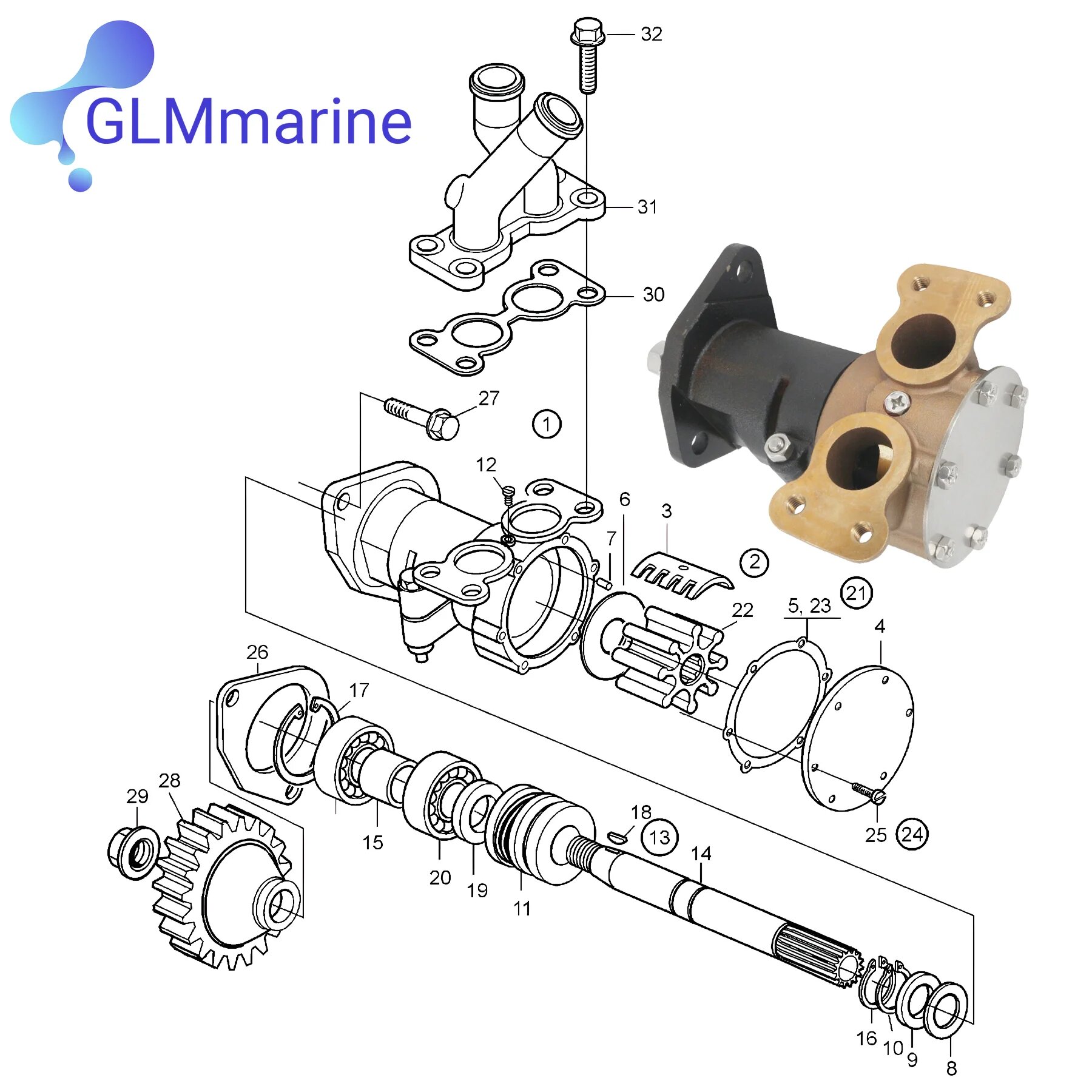 Морской водяной насос 3838288 с комплектом крыльчатки 21951394 Для морских двигателей Volvo Penta D5A-T D5A-TA D7A-TA D7C-B MD2010 B 875759