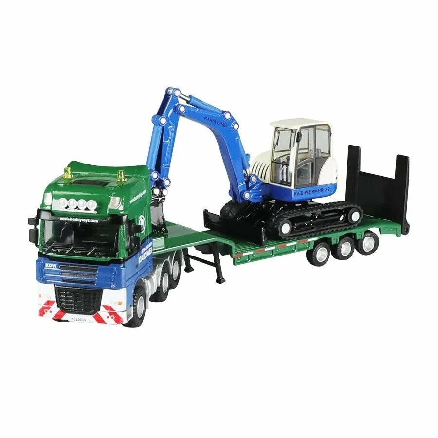 Машинка коллекционная, для мальчика, Плоский прицеп и экскаватор