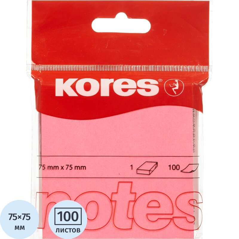 Стикеры Kores бум. для зам. 75х75 неоновая розовая 100л. '47075