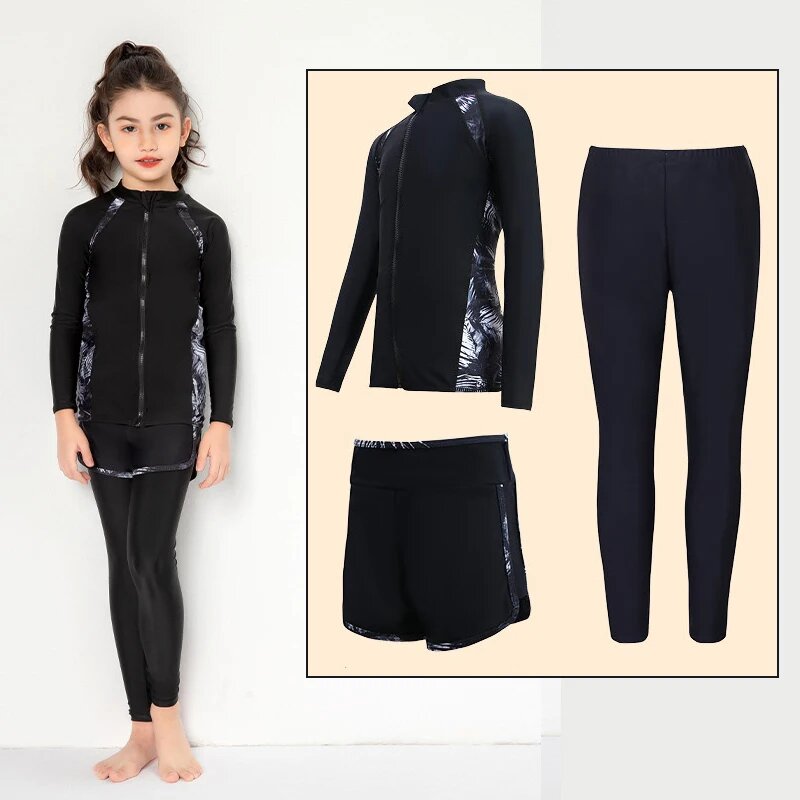 Детский рашгард Bswemek 3 предмета из спандекса Черный, M, J031C