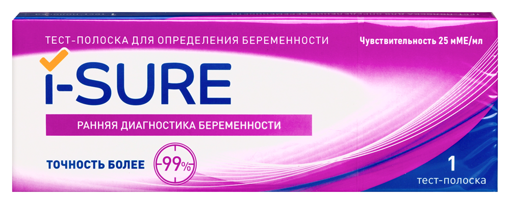 Тест д/опр беременности i-sure 1 шт./чувстельность 25 мме/мл