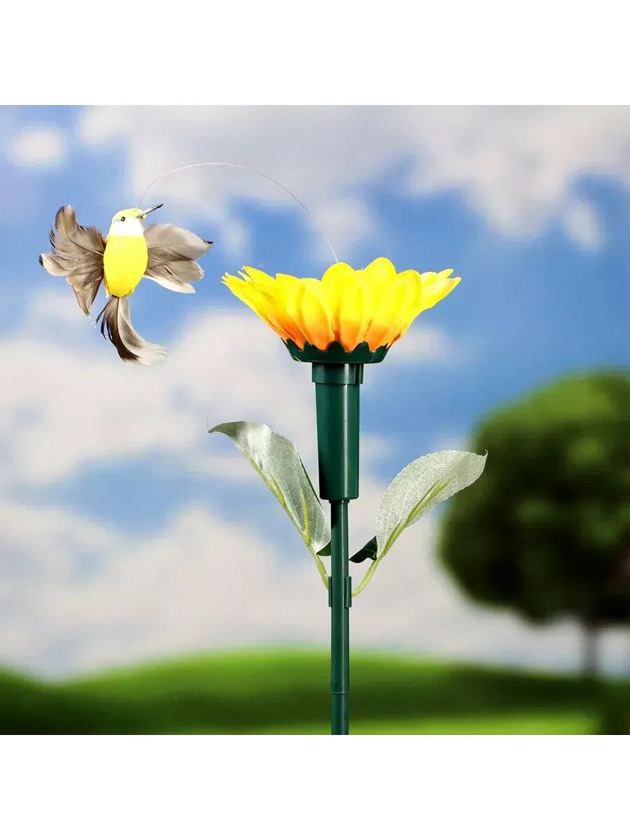 Штекер летающий Подсолнух с птичкой / на солнечной батарее