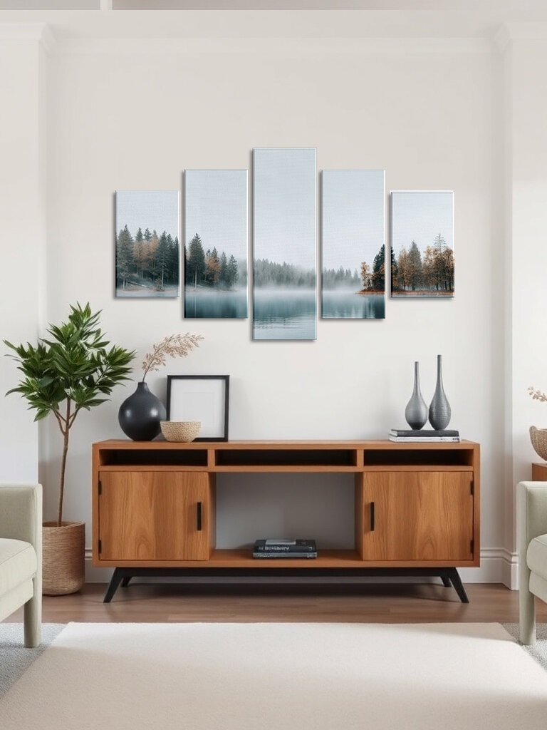 Картина модульная 150х90 см на натуральном холсте для интерьера/ Рассвет на озере, Diva Kartina