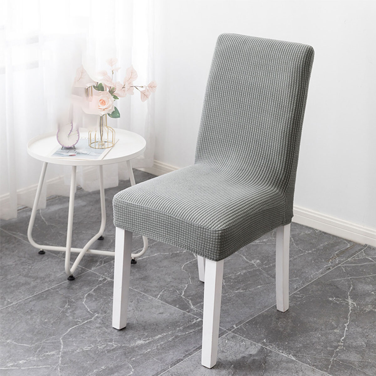 Растягивающийся жаккардовый чехол для стула парсон съемный моющийся защитный чехол для дома, ресторана, банкета (светло-серый)